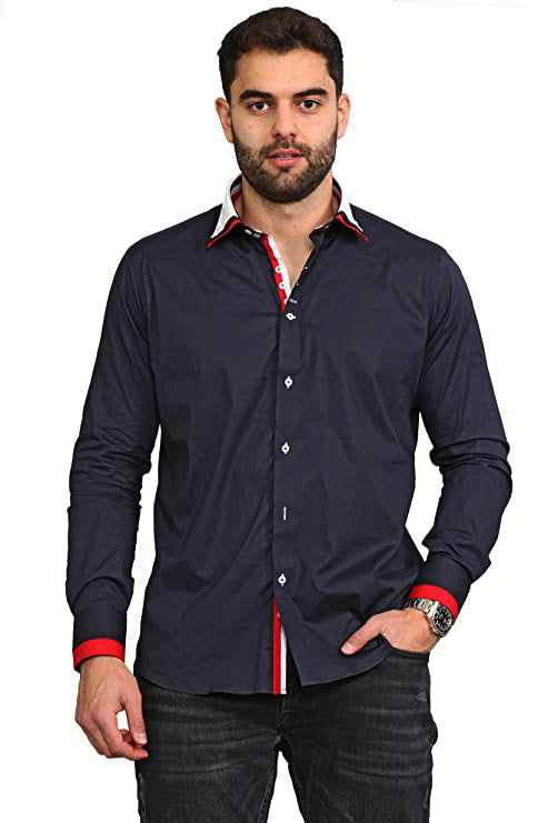 Men Navy Triple Collar Regular Fit Shirt – Sam Caan
